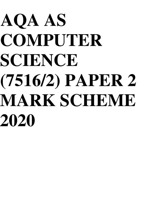 SOLUTION Aqa As Computer Science Paper Mark Scheme Studypool