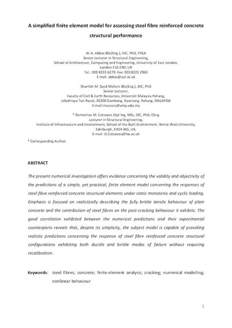 Pdf A Simplified Finite Element Model For Assessing Steel Fibre Concrete And Fibre