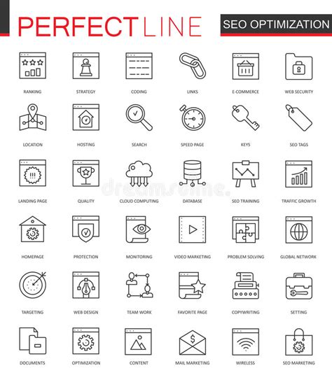 Set Of Vector Seo Search Engine Optimization Thin Line Web Icons Set