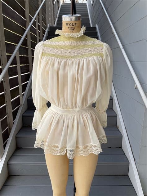 1970s White Sheer Gibson Blouse Bloomers And Frocks Austin Tx