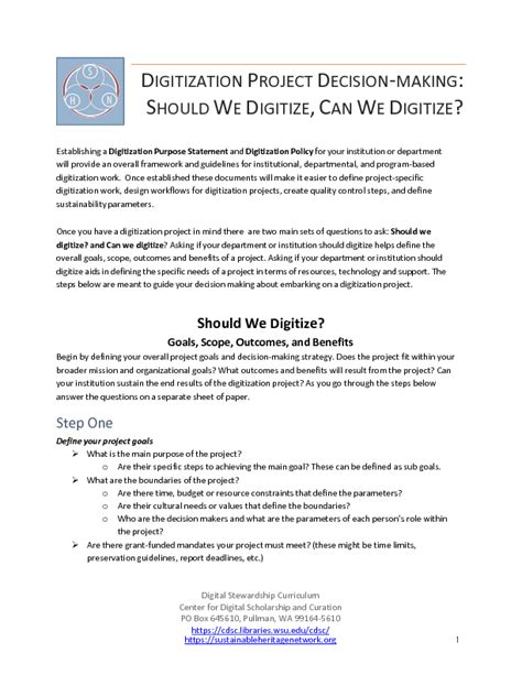 Digitization Project Decision Making Should We Digitize Can We Digitize The Sustainable