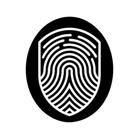 Fingerprint Icon Black And White Shield Shaped Fingerprint Design Cyber Security Concept Stock