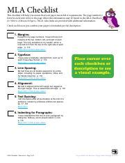 MLAChecklist Pdf MLA Checklist This Checklist Will Help You Ensure That Your Paper Meets MLA