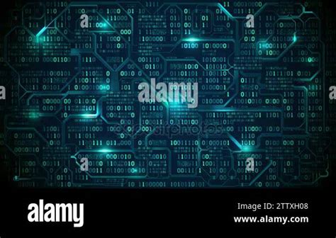 Abstract Futuristic Electronic Circuit Board With Binary Code Neural
