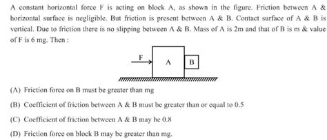 [answered] A Constant Horizontal Force F Is Acting On Block A As Shown Kunduz