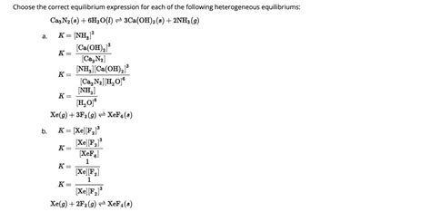 Solved Choose The Correct Equilibrium Expression Solutioninn