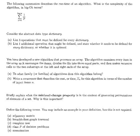 Solved The Following Summation Describes The Run Time Of An