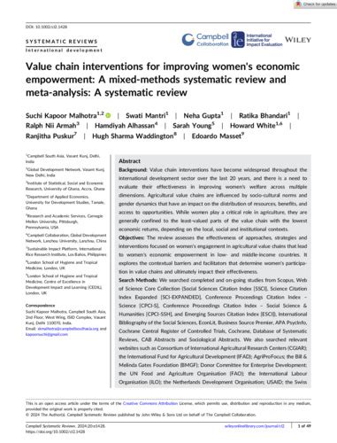 Value Chain Interventions For Improving Womens Economic Empowerment A