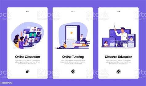 E러닝 온라인 교육 및 원격 교육 관련 온보딩 모바일 앱 페이지 화면평면 아이콘 Ux Ui 디자인 템플릿 벡터 일러스트레이션 학생에 대한 스톡 벡터 아트 및 기타 이미지