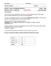 Midterm Sol Last Name SID Last Digits First Name Login Id Spring CS Intro