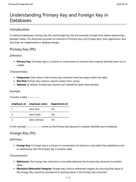 primary and foreign key pdf