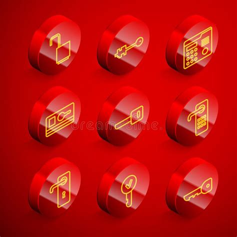 Set Line Open Padlock Old Key House Intercom System Key Card Digital Door Door Handle And