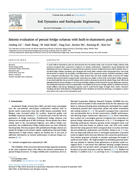 Pdf Seismic Evaluation Of Precast Bridge Columns With Built In