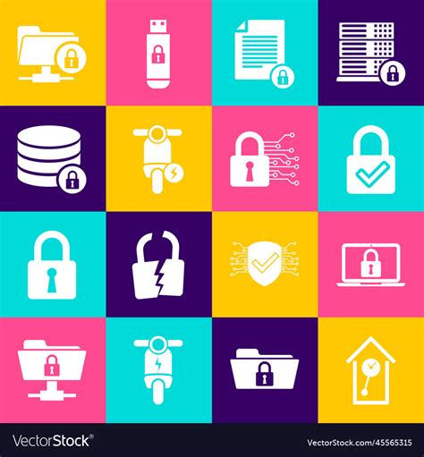 Set Retro Wall Watch Laptop And Lock Lock Check Vector Image