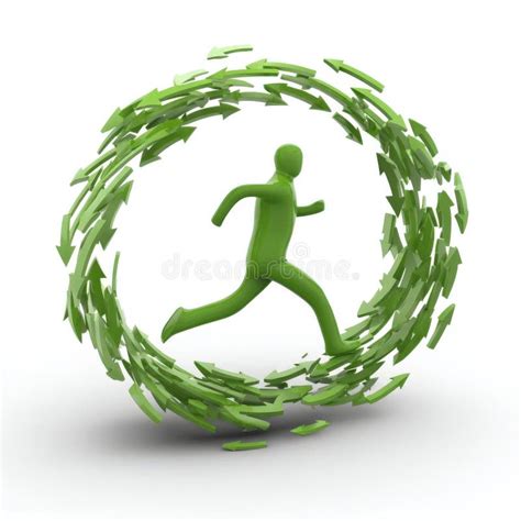 A Greencolored Man Is Running Around In A Circle Made Up Of Green Arrows Stock Photo Image Of