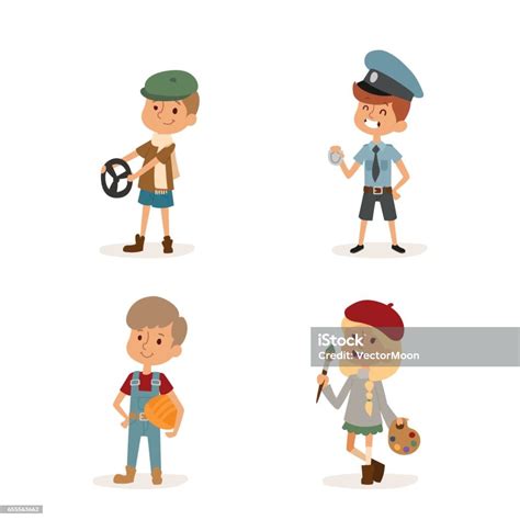 만화 직업 아이 어린이 벡터 일러스트 사람 어린 시절 화가 스포츠맨 요리사 빌더 경찰관 의사 아티스트 드라이버 사업가 설정
