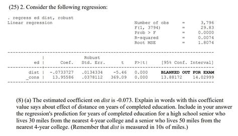 solved 25 2 consider the following regression regress