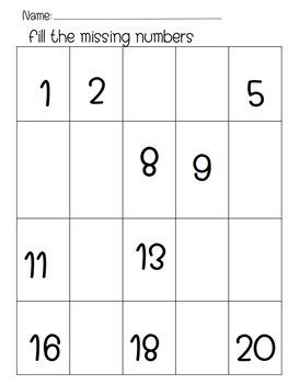 Writing Numbers 1 20 Tracing Numbers Missing Numbers By Rise SA RA STUDIO