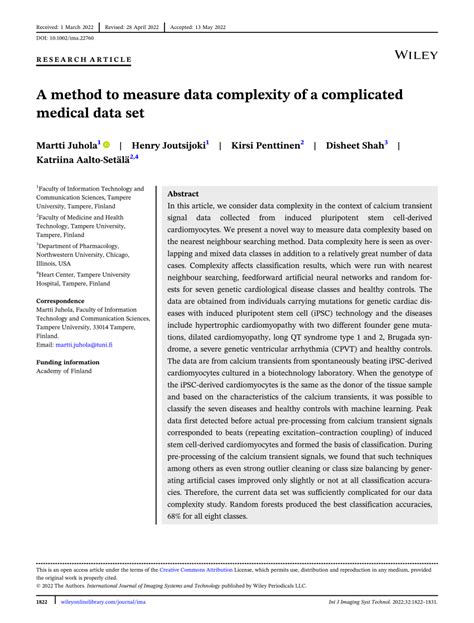 pdf a method to measure data complexity of a complicated medical data set