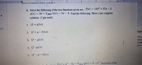Solved A Solve The Following If The Two Functions Given Chegg