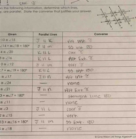 En The Following Information Determine Which Lines Y Are Parallel State The Converse T