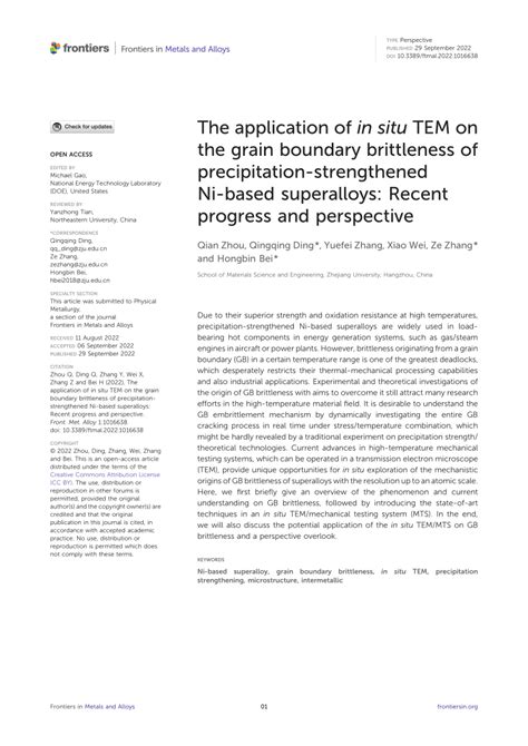 Pdf The Application Of In Situ Tem On The Grain Boundary Brittleness Of Precipitation
