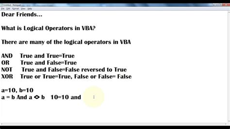 Logical Operators In Vba Youtube