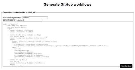 generate gh actions codesandbox