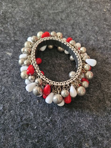 Rare Vintage Cha Cha Red White Silver Bracelet In Go Gem