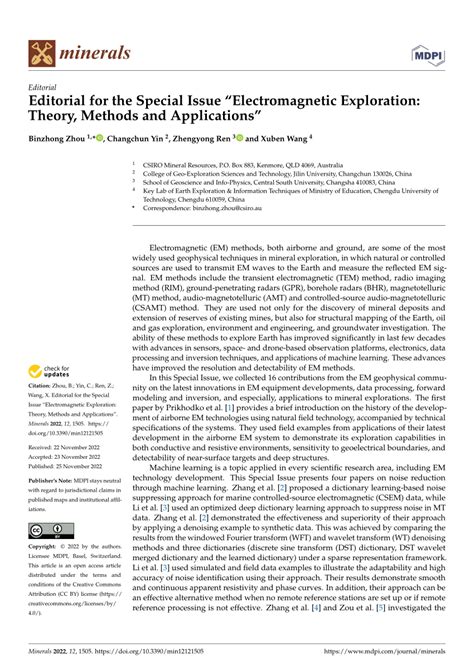Pdf Editorial For The Special Issue “electromagnetic Exploration Theory Methods And