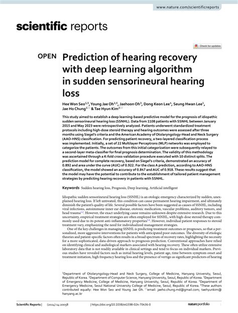 Pdf Prediction Of Hearing Recovery With Deep Learning Algorithm In Pdf Prediction Of Hearing Recovery With Deep Learning Algorithm In