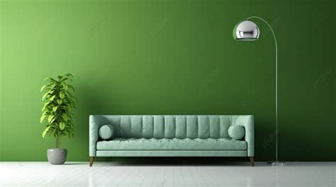 미니멀리즘 소파와 녹색 벽 배경을 3d로 갖춘 현대적인 거실 디자인 클래식 가구 집 디자인 가정 생활 배경 일러스트 및