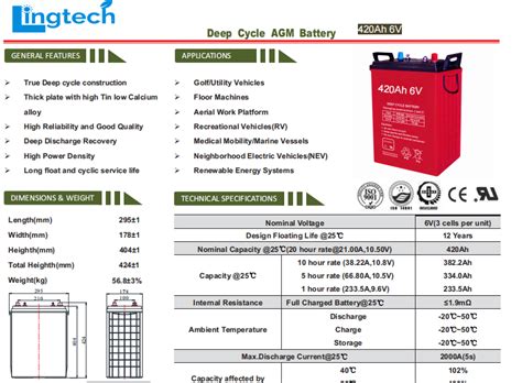 Lingtech 420ah 6v Agm Battery