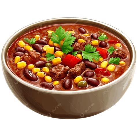 Chili Bowl With Beans And Corn Meat Topping Spicy Meal Food Dish Png