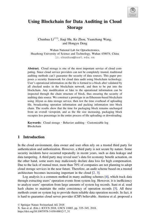 Pdf Using Blockchain For Data Auditing In Cloud Storage 4th
