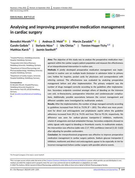 Pdf Analysing And Improving Preoperative Medication Management In