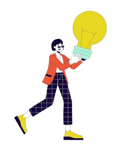 Premium Vector Excited Businesswoman Holding Lightbulb 2d Linear