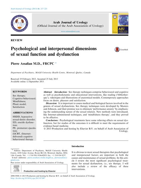 PDF Psychological And Interpersonal Dimensions Of Sexual Function And Dysfunction