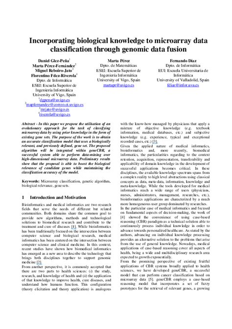 Pdf Incorporating Biological Knowledge To Microarray Data