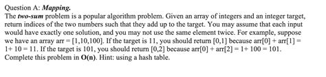 Solved Question A Mapping Using C ﻿onlythe Two Sum