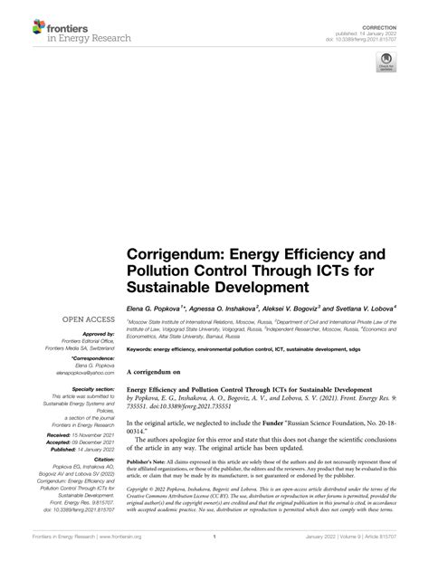 PDF Corrigendum Energy Efficiency And Pollution Control Through ICTs For Sustainable Development