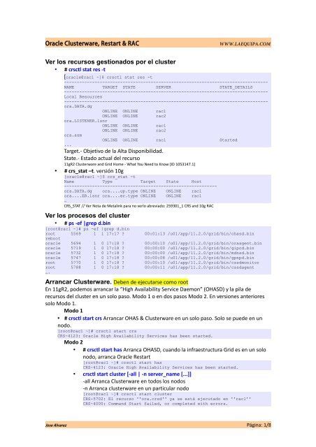 GuÃ­a De Comandos Oracle Clusterware Oracle Restart And Rac