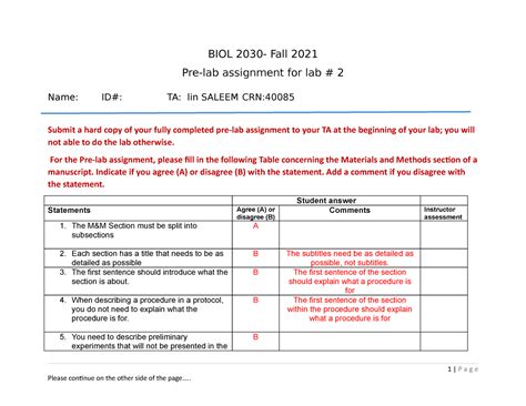 Biol 2030 Lab 2 Pre Lab Assignment F2021 BIOL 2030 Fall 2021 Pre Lab Assignment For Lab