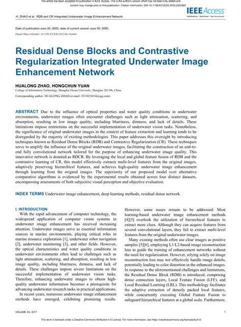 Pdf Residual Dense Blocks And Contrastive Regularization Integrated Underwater Image