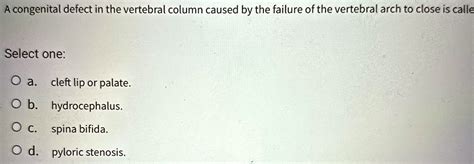 A Congenital Defect In The Vertebral Column Caused By The Failure Of