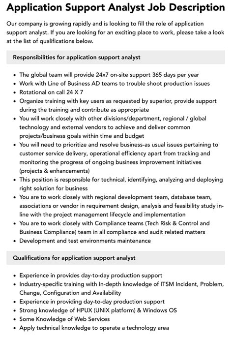 Application Support Analyst Job Description Velvet Jobs
