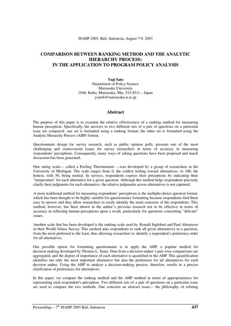 Pdf Comparison Between Ranking Method And The Analytic Hierarchy Process In The Application