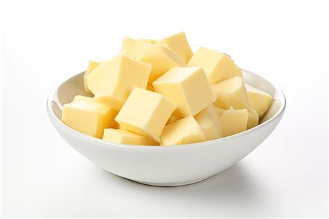 Premium Ai Image Butter Cubes Arranged In A White Bowl Isolated On A