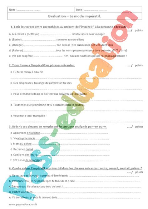 Evaluation Impératif 5ème Bilan Et Controle Corrigé Pdf à Imprimer