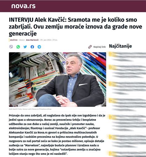 ИНТЕРВЈУ професор Александар Кавчић Срамота ме је колико смо забрљали Ову земљу мораће изнова